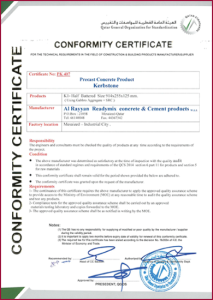CONFORMITY CERTIFICATE – Al Rayyan Ready-Mix and Cement Products